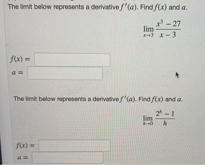 Solved The limit below represents a derivative f'(a). Find | Chegg.com