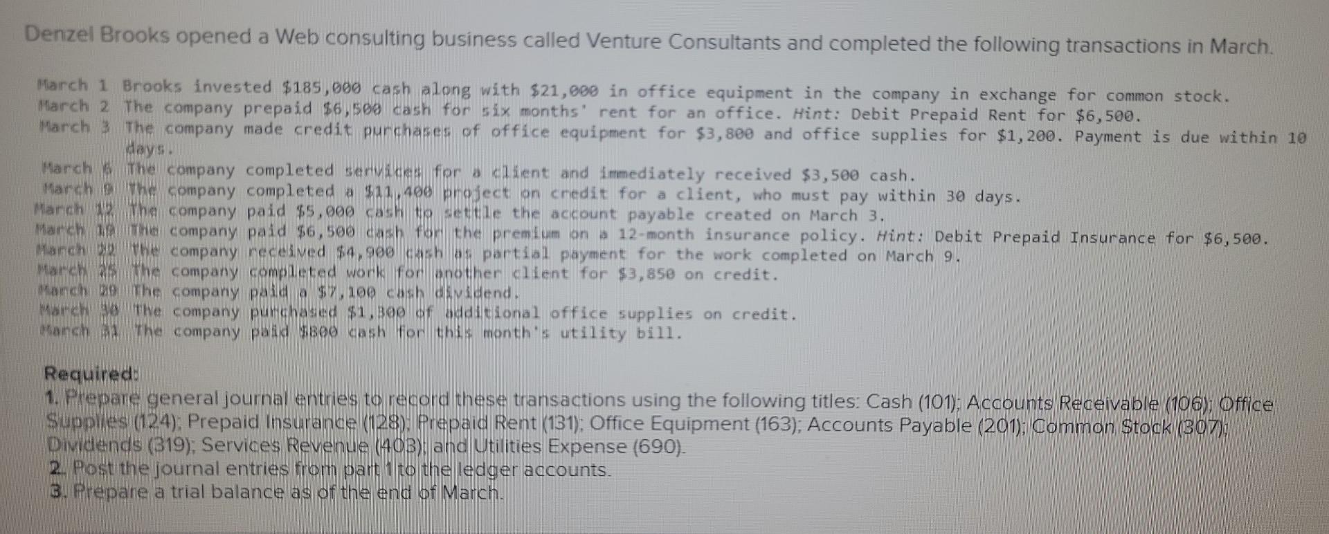 Solved Denzel Brooks opened a Web consulting business called | Chegg.com