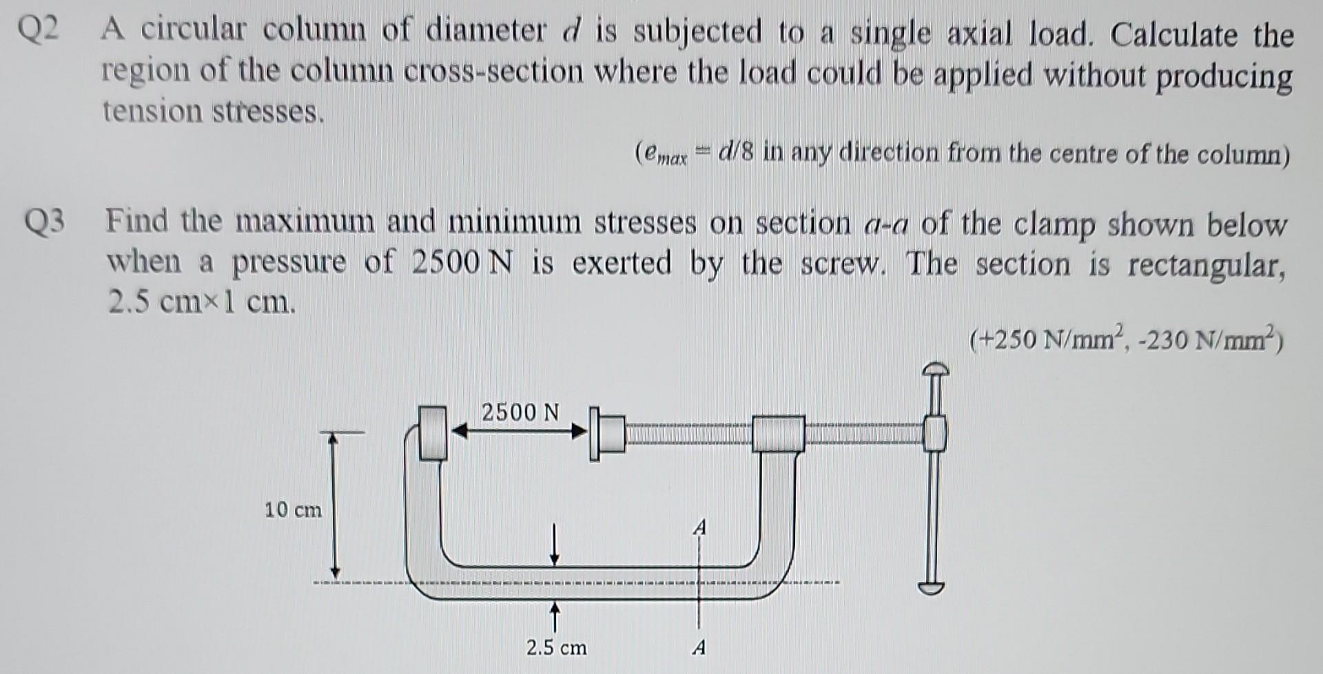 Solved Q2 A circular column of diameter d is subjected to a | Chegg.com