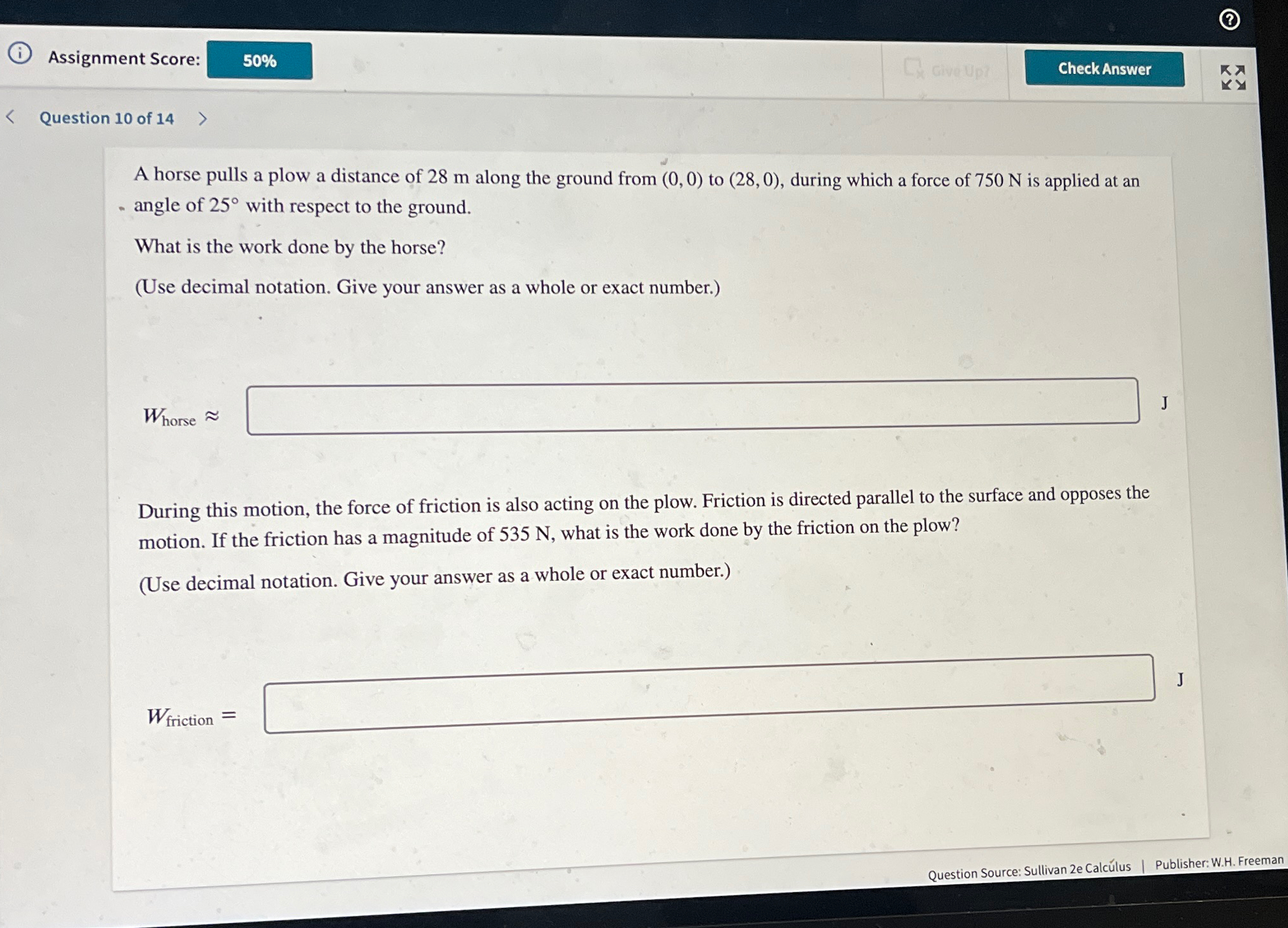 Solved Assignment Score:Question 10 ﻿of 14A horse pulls a | Chegg.com