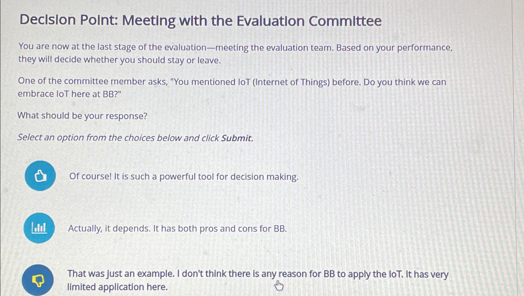 Solved Decision Polnt: Meeting with the Evaluation | Chegg.com
