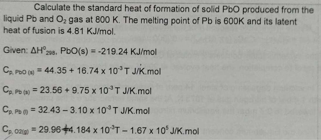 Solved Calculate the standard heat of formation of solid PbO | Chegg.com