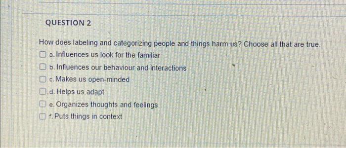 QUESTION 2 How does labeling and categorizing people | Chegg.com