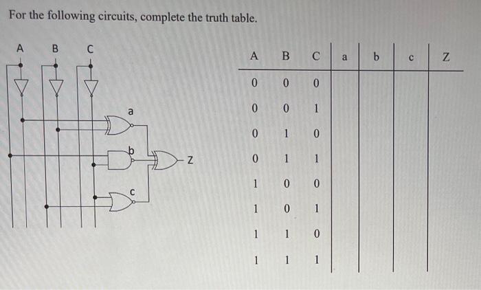 Solved For the following circuits, complete the truth table. | Chegg.com