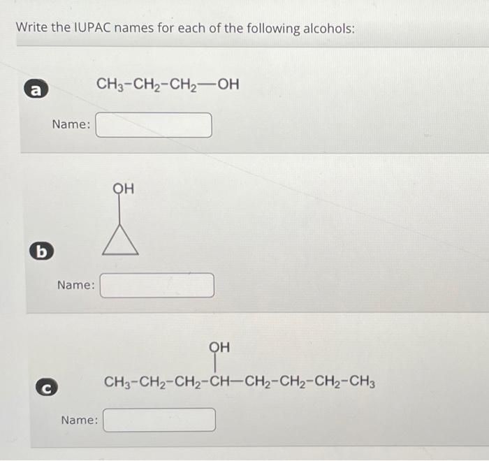 Solved Write the IUPAC names for each of the following | Chegg.com