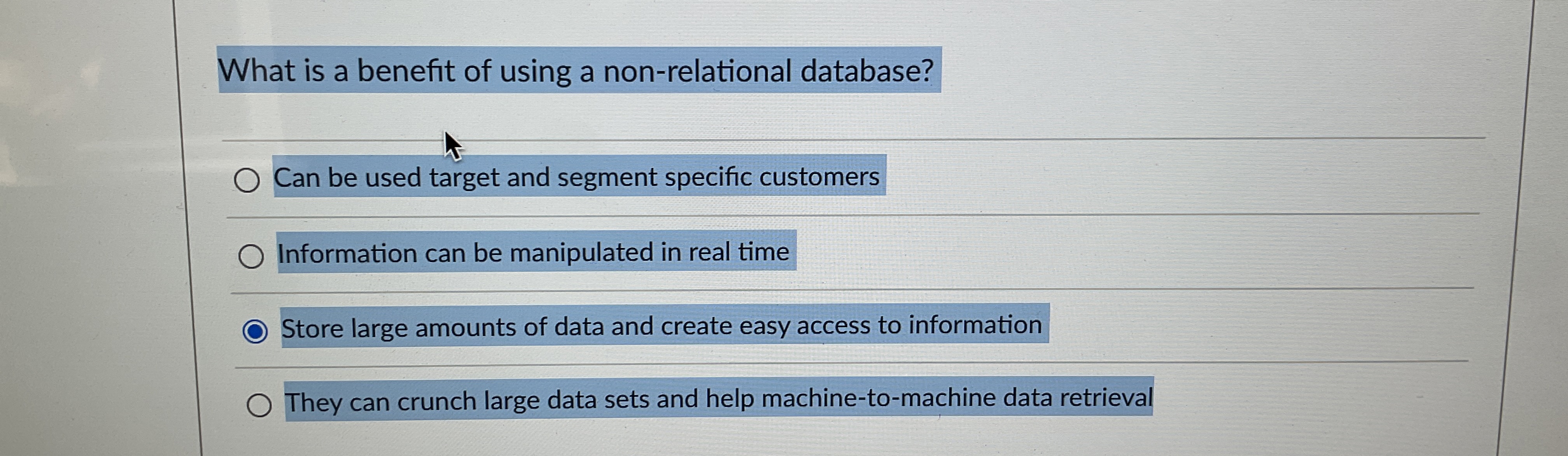 Solved What is a benefit of using a non-relational | Chegg.com