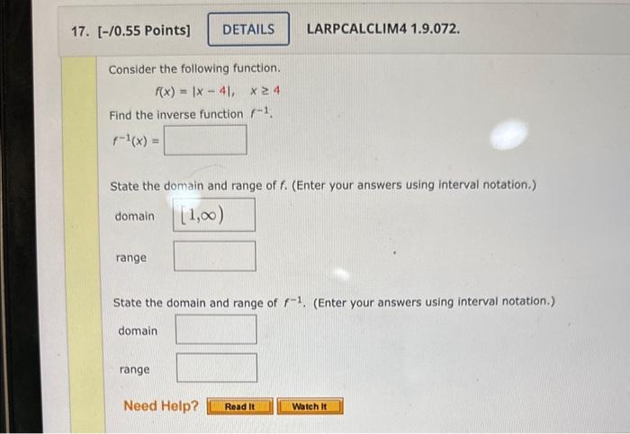 Solved Consider The Following Function F X ∣x−4∣ X≥4 Find