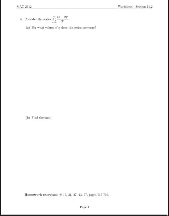 Solved MAC 2312 Name Worksheet - Section 11.2 11.2: Series | Chegg.com