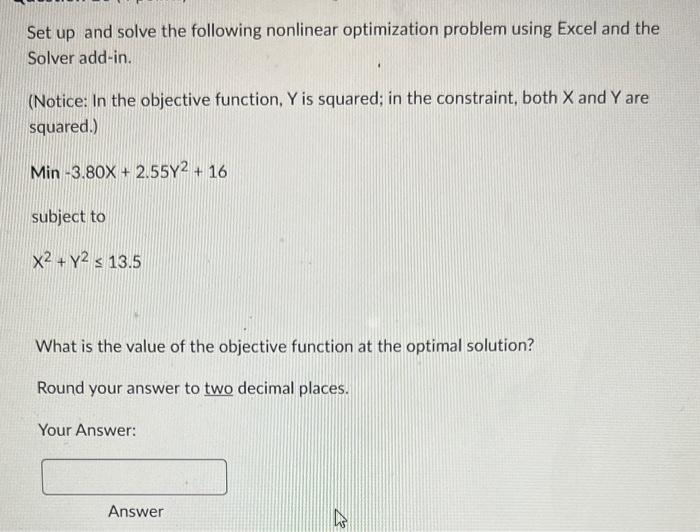 Solved Set up and solve the following nonlinear optimization | Chegg.com