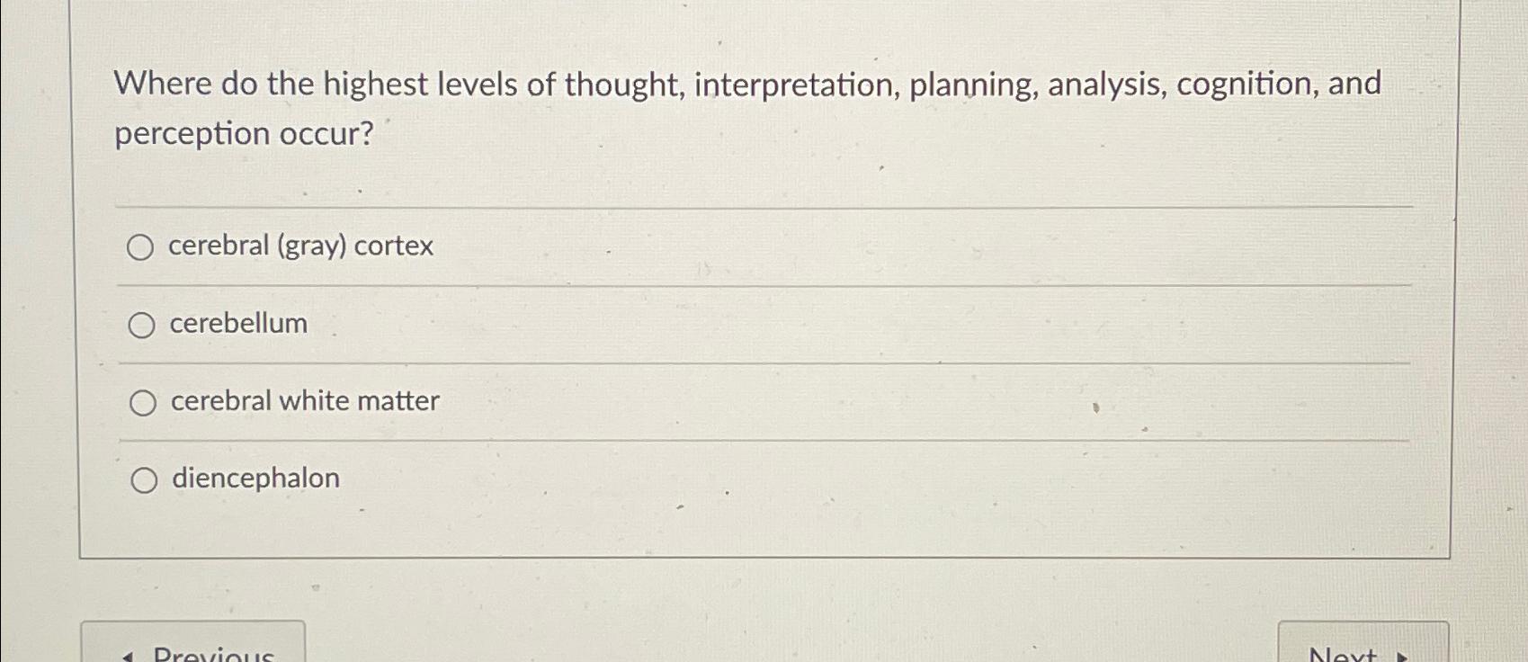 Solved Where do the highest levels of thought, | Chegg.com