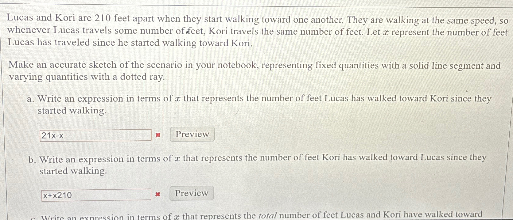 Lucas and Kori are 210 ﻿feet apart when they start | Chegg.com