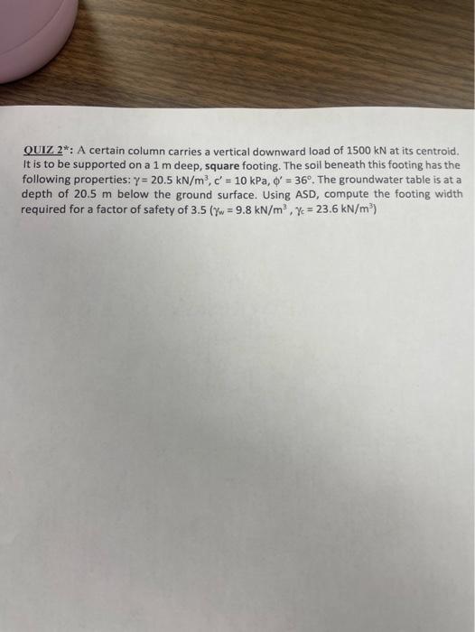 Solved QUIZ 2*: A certain column carries a vertical downward | Chegg.com