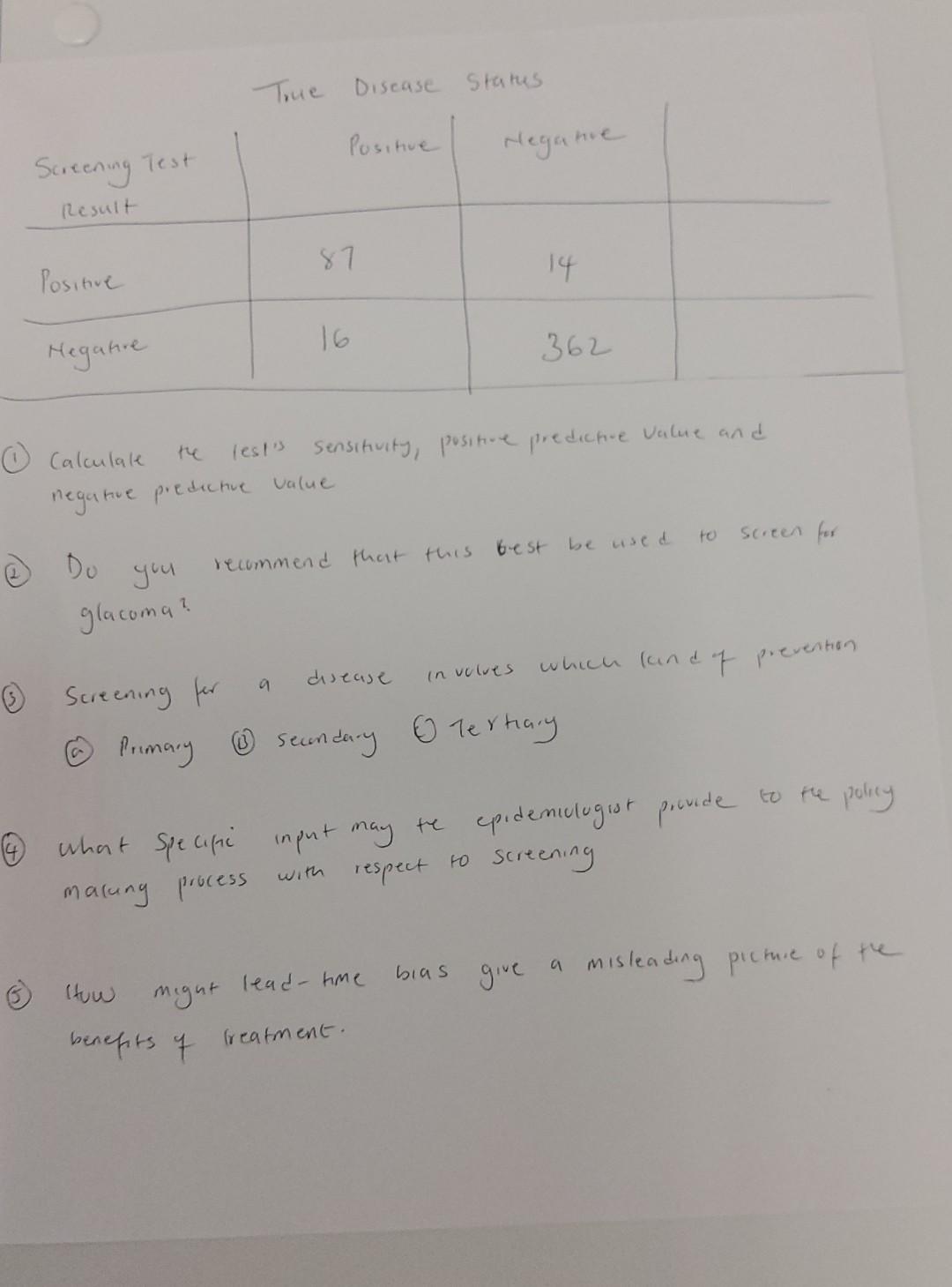 Solved (1) Calculate the lest's sensituity, positive | Chegg.com