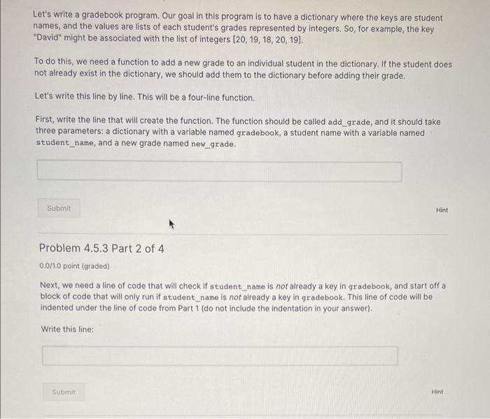 Solved Let's write a gradebook program. Our goal in this | Chegg.com