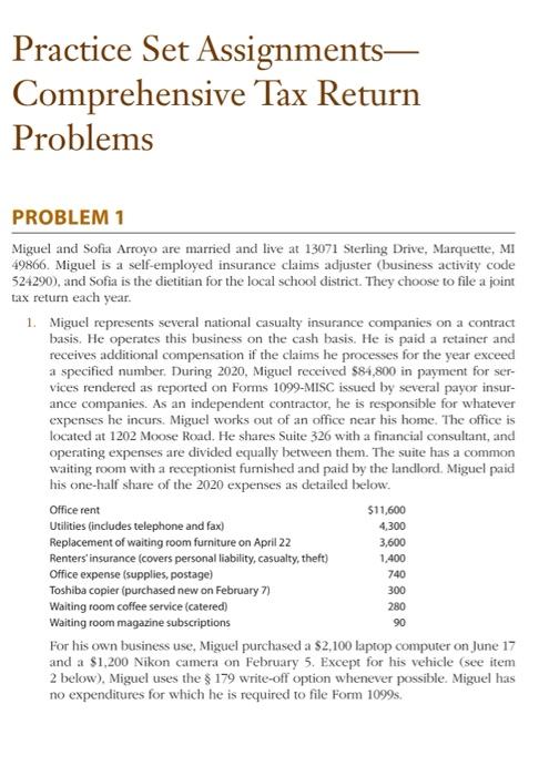 Practice Set Assignments— Comprehensive Tax Return | Chegg.com