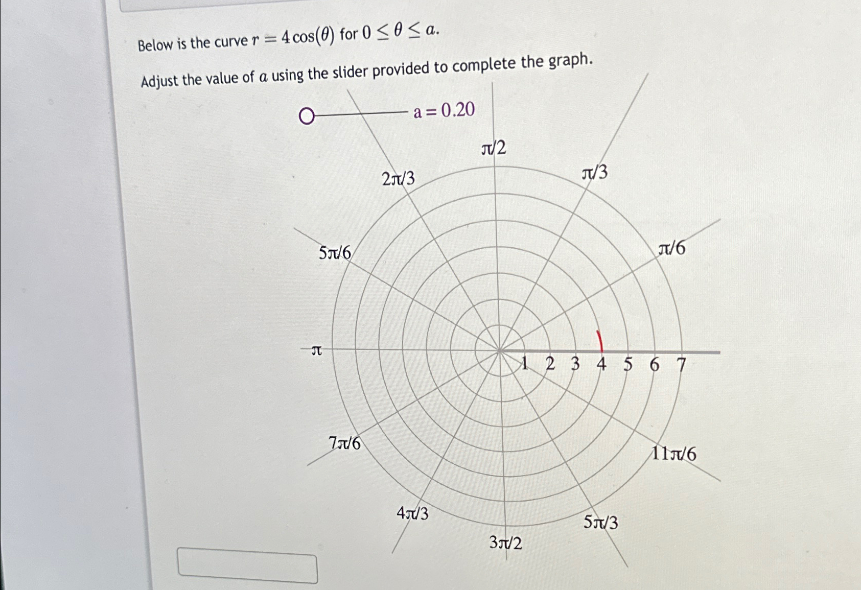 Below is the curve r=4cos(θ) ﻿for 0≤θ≤a.Adjust the | Chegg.com