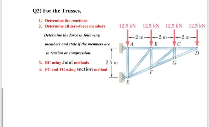 Solved Q2) For the Trusses, 1. Determine the reactions 2. | Chegg.com