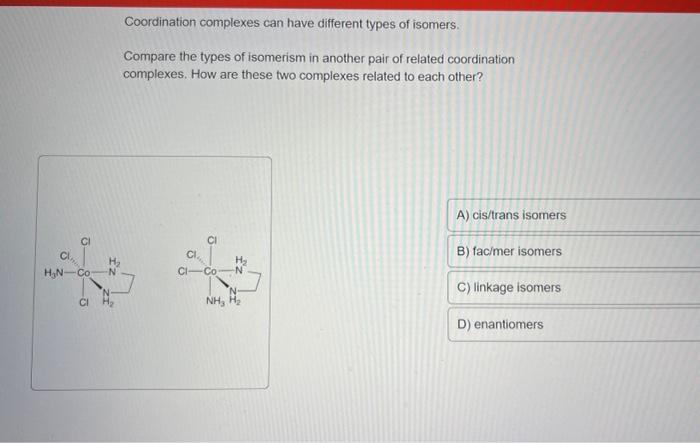 Solved Coordination complexes can have different types of | Chegg.com