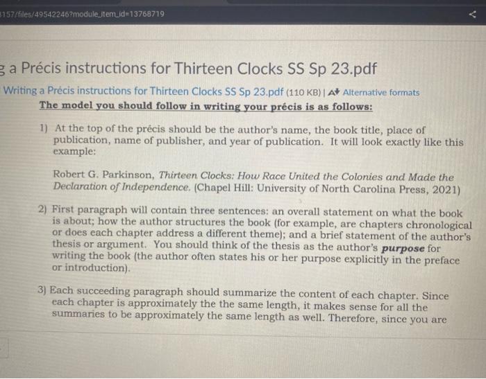 a Précis instructions for Thirteen Clocks SS Sp | Chegg.com