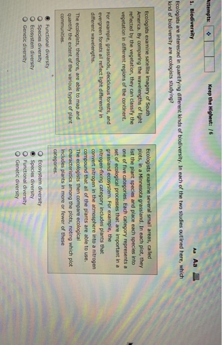 Solved Ecologists are interested in quartilying different | Chegg.com