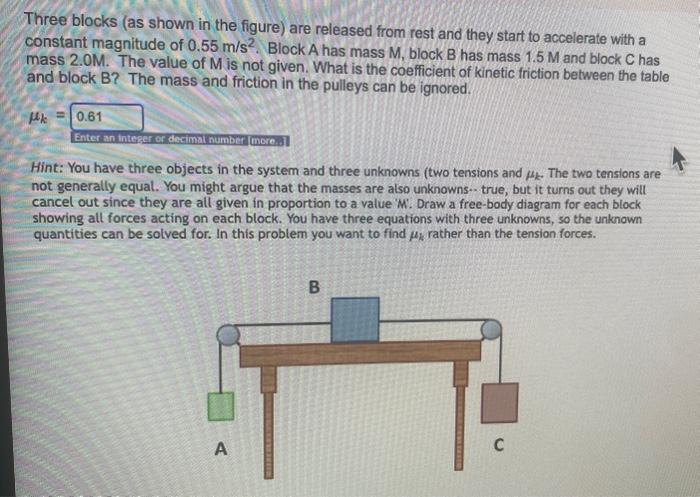 Solved Three blocks (as shown in the figure) are released | Chegg.com