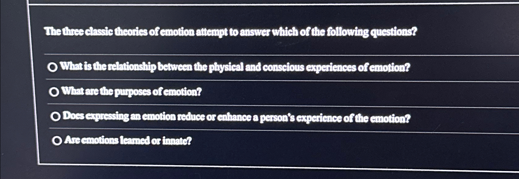 Solved The three classic theories of emotion attempt to | Chegg.com