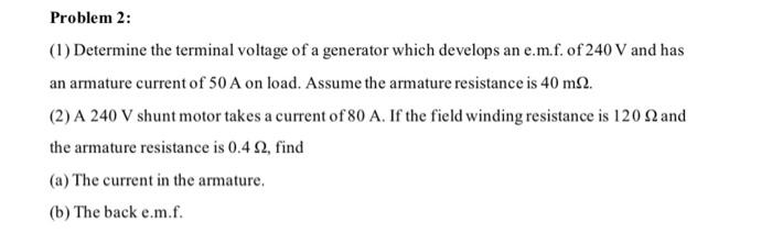 Solved Problem 2: (1) Determine The Terminal Voltage Of A 