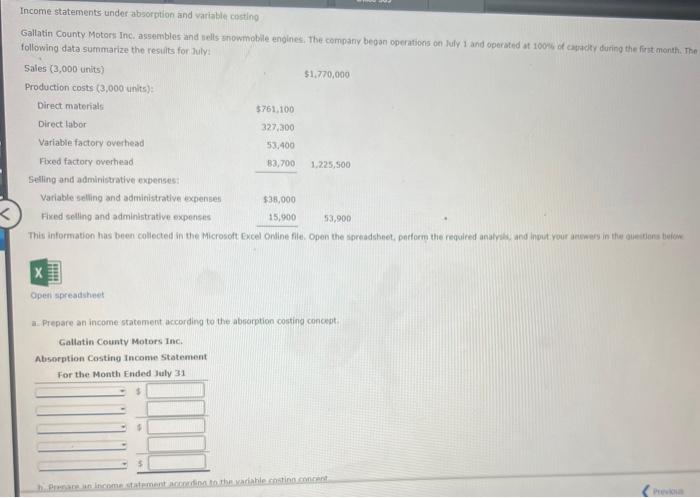Solved Income statements under absorption and variable | Chegg.com