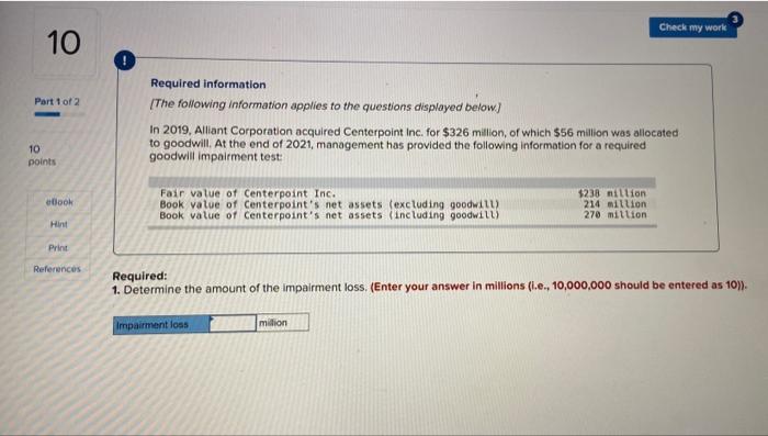 Solved 10 Part 1 of 2 10 points eBook Hint Print References | Chegg.com