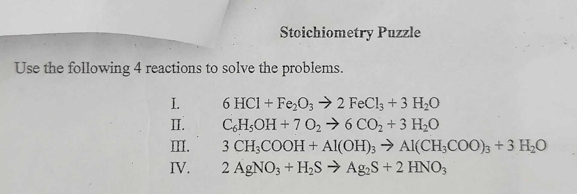 Solved Stoichiometry Puzzle Use the following 4 reactions to | Chegg.com