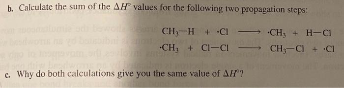 Solved b. Calculate the sum of the ΔH∘ values for the | Chegg.com