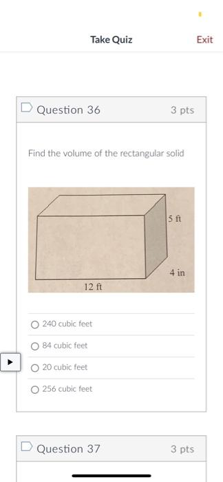 Solved Find the volume of the rectangular solid 240 cubic | Chegg.com