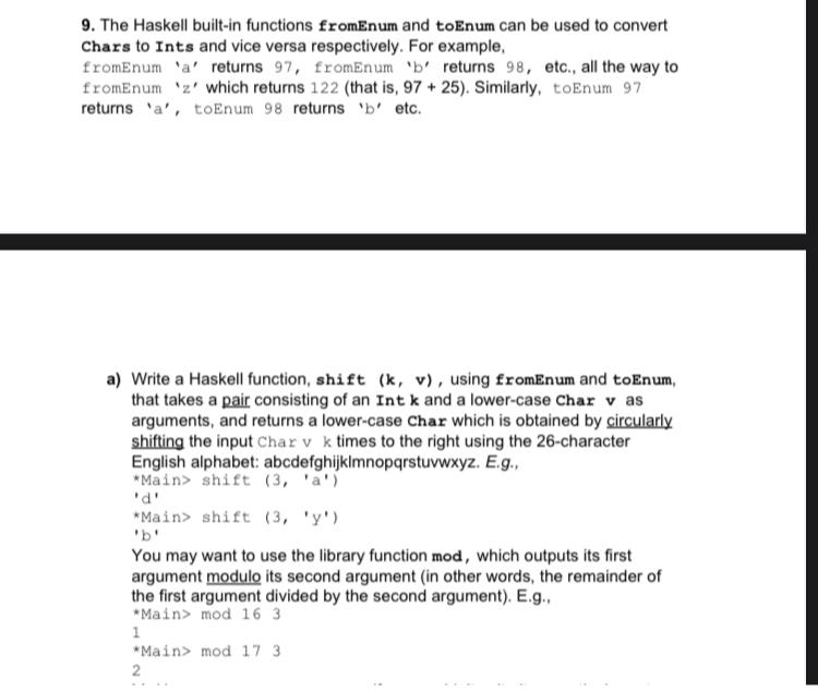 Solved The Haskell built-in functions fromEnum and toEnum | Chegg.com