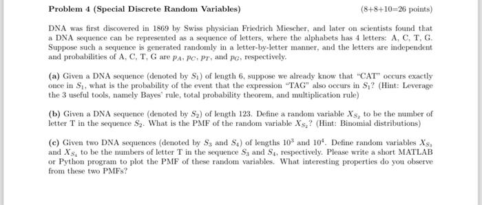 Solved Problem 4 (Special Discrete Random Variables) | Chegg.com