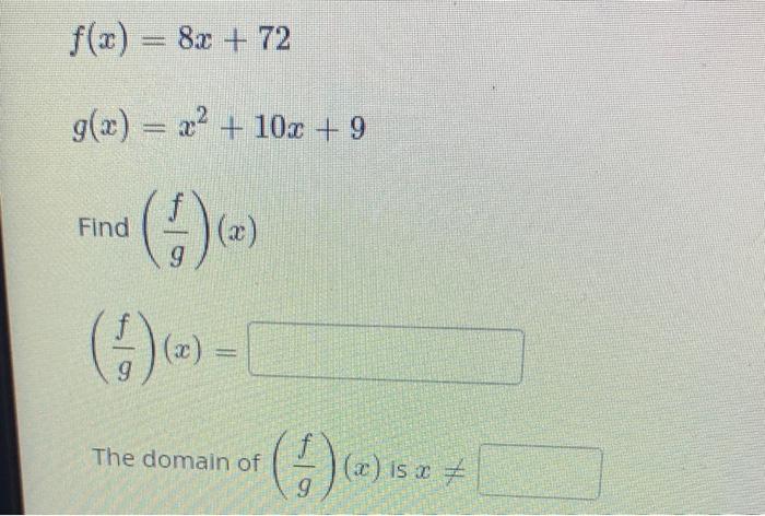 Solved f(x)=8x+72g(x)=x2+10x+9 Find (gf)(x) (gf)(x)= The | Chegg.com