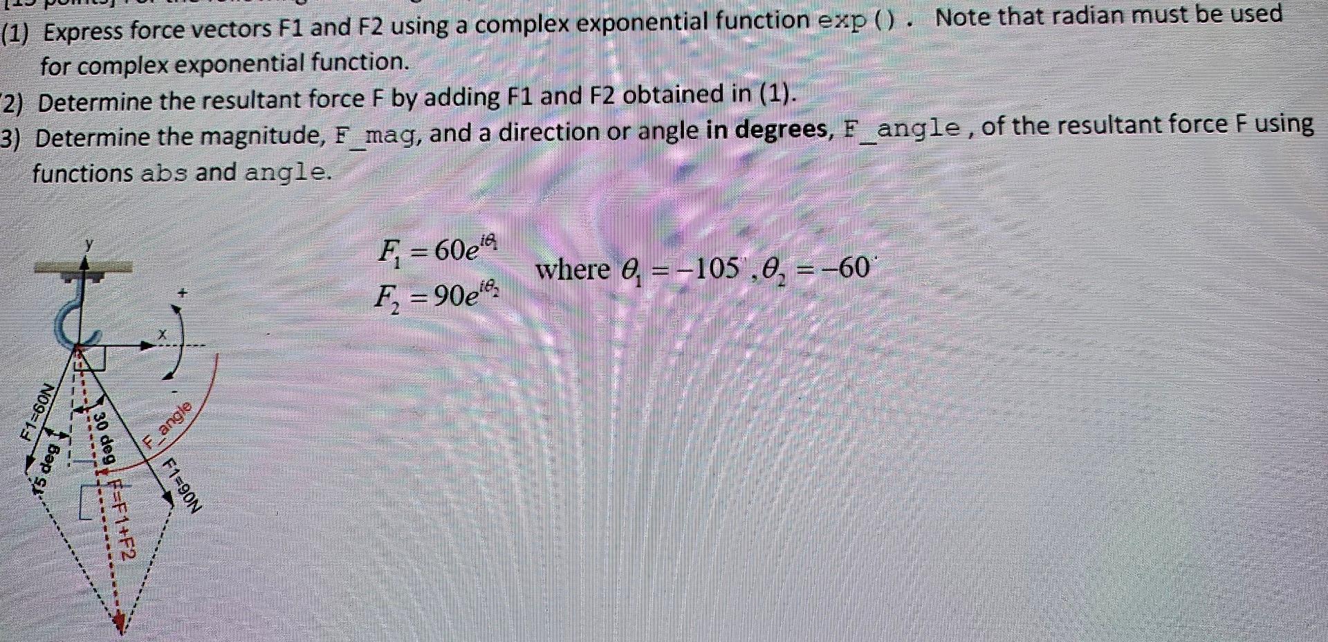 Solved (1) Express force vectors F1 and F2 using a complex | Chegg.com
