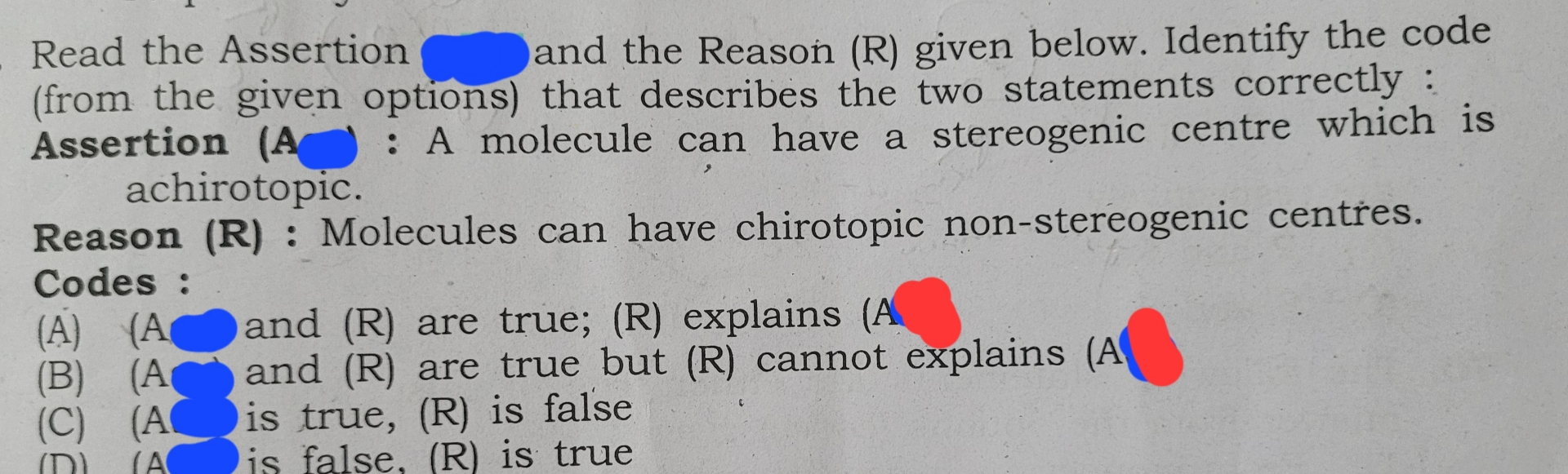 Solved Read the Assertion and the Reason (R) ﻿given below. | Chegg.com