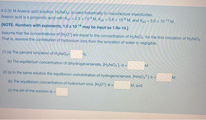 Solved A 0.35 M Arsenic acid solution, HgAsO4, is used | Chegg.com