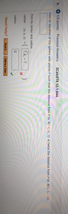 Solved 6. 1/3 points Previous Answers SCalcET8 12.1.044. | Chegg.com