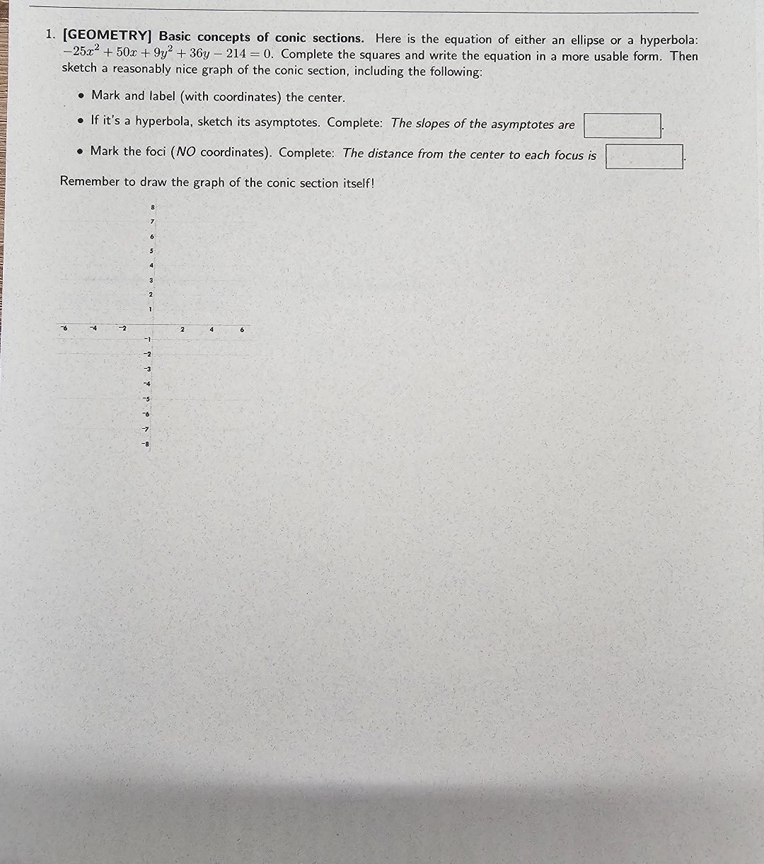 Solved [GEOMETRY] ﻿Basic concepts of conic sections. Here is | Chegg.com
