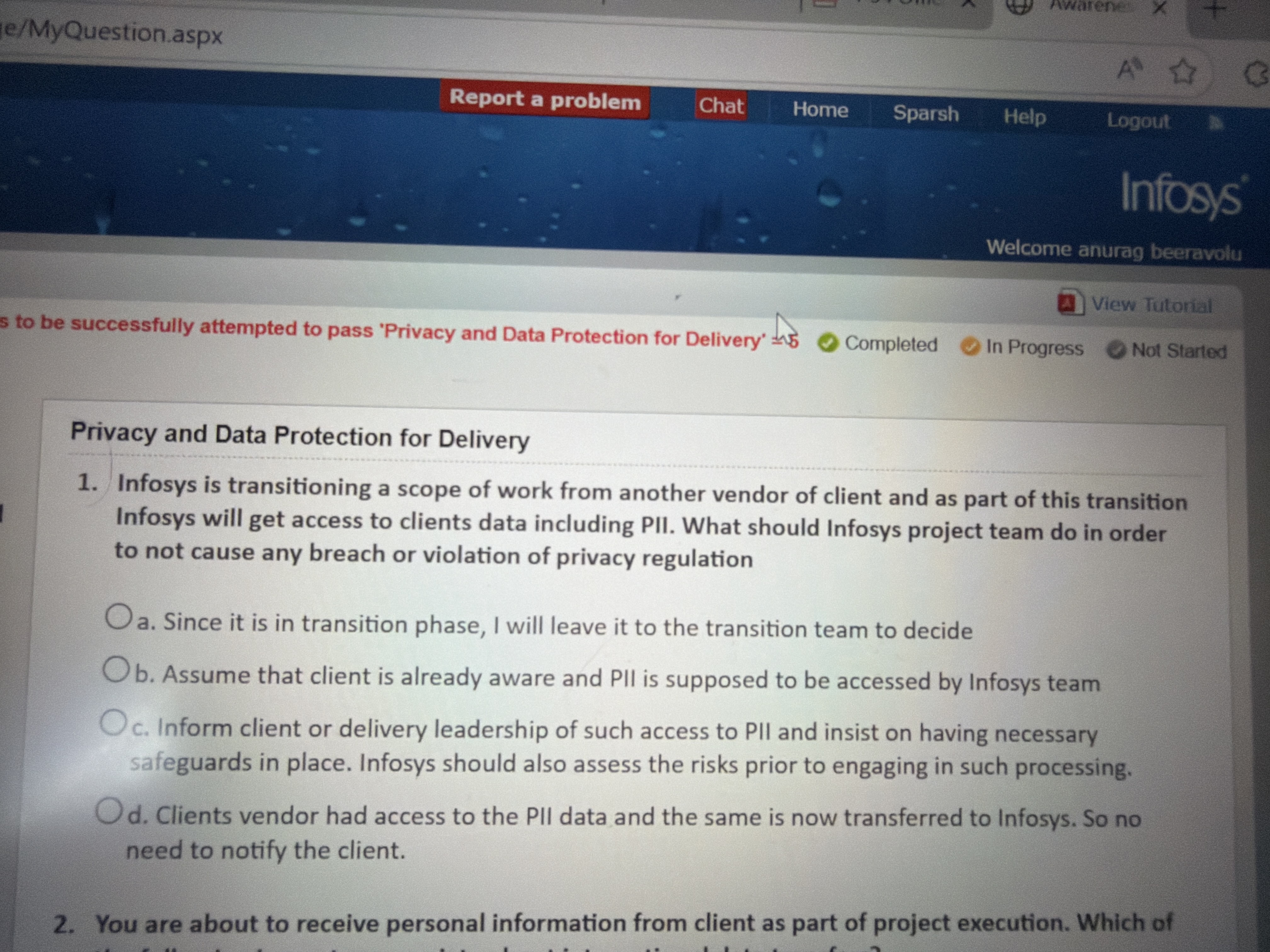Solved Privacy and Data Protection for Delivery1. ﻿Infosys | Chegg.com