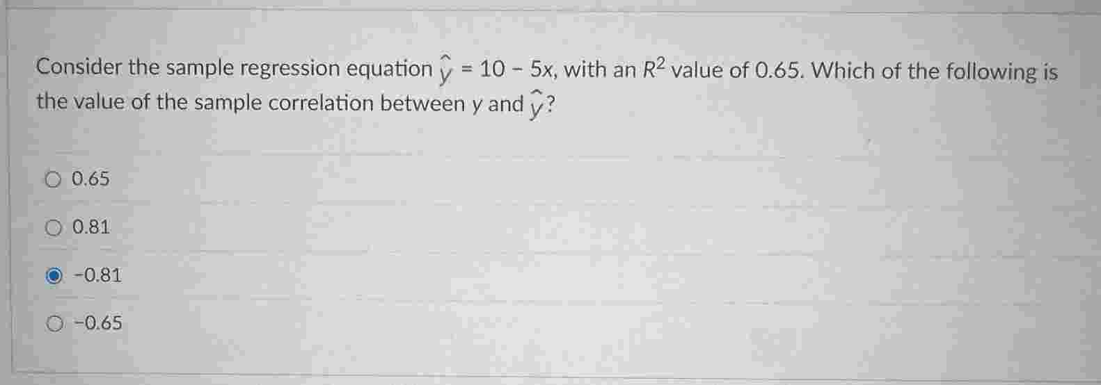 Solved Consider the sample regression equation hat(y)=10-5x, | Chegg.com