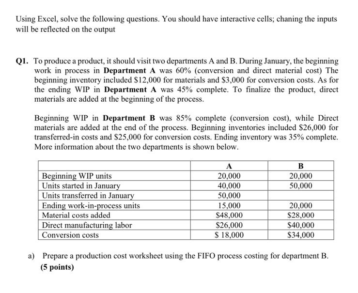 Solved Using Excel, solve the following questions. You | Chegg.com