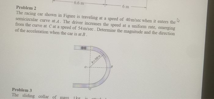 Solved -6.6 m 6 m Problem 2 The racing car shown in Figure | Chegg.com