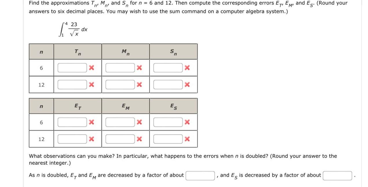 Solved Find the approximations Tn′Mn′ and Sn for n=6 and 12 | Chegg.com