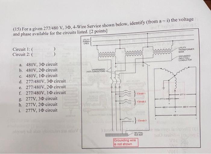 Solved (15) For a given 277/480 V,3Φ,4-Wire Service shown | Chegg.com