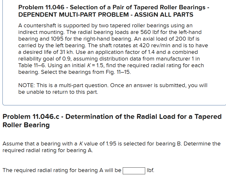 Solved Problem 11.046 - ﻿Selection of a Pair of Tapered | Chegg.com