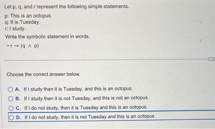 Solved Let p,q, and r represent the following simple | Chegg.com