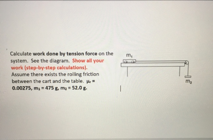 Solved Calculate work done by tension force on the system. | Chegg.com