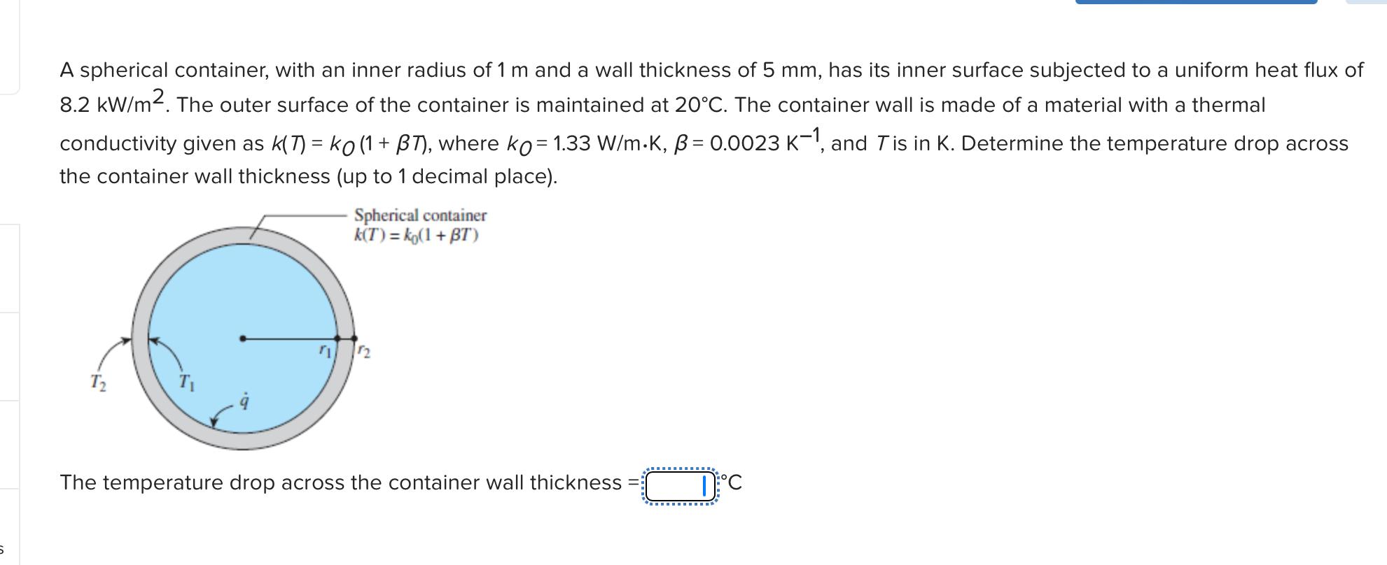 Solved A spherical container, with an inner radius of 1m | Chegg.com